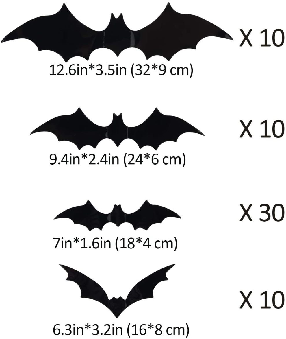 New Halloween 2021 3D Bats Stickers Realistic Wall Decals Stickers ...